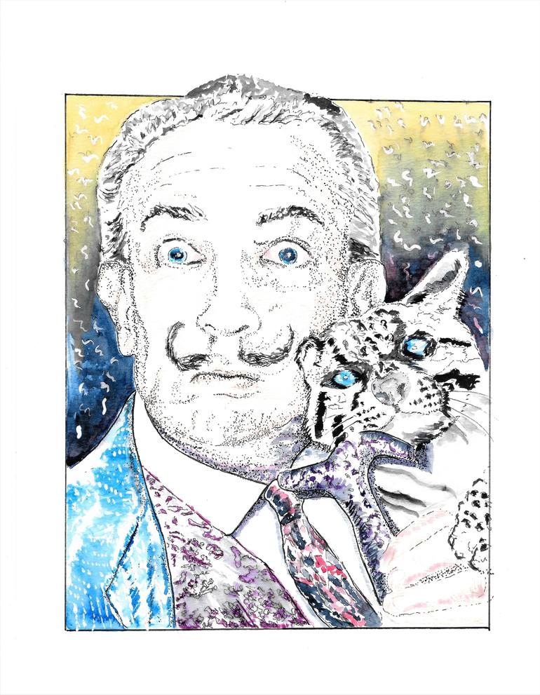 Salvador Dali And Babou the Cat Drawing by Ray Statter | Saatchi Art