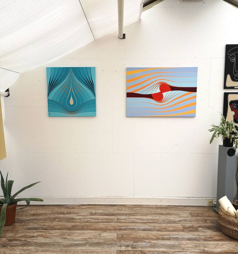 Dream - cyan color field op art Painting by Krisztina Dozsa-Farkas ...