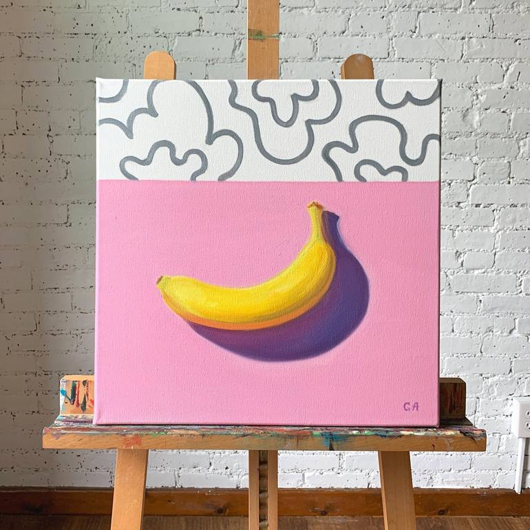 Contemporary Banana Art Pink Painting by Giselle Ayupova | Saatchi Art