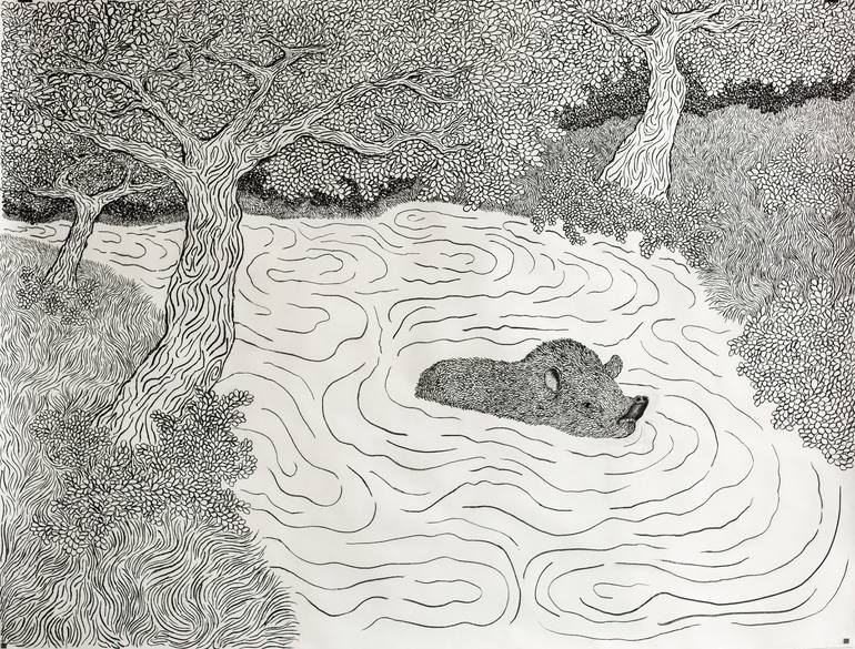 Anta cruzando el arroyo Drawing by Leo Hereter | Saatchi Art