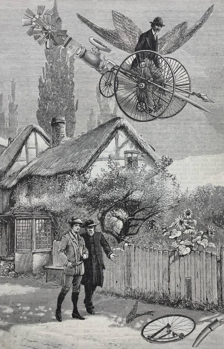 Flying Machine above the Cottage Collage by Tudor Evans | Saatchi Art