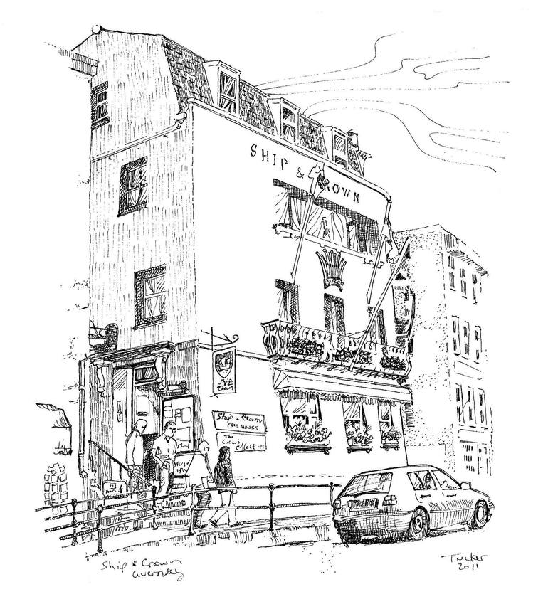 Ship & Crown Pub - Guernsey Drawing by Murray Tucker | Saatchi Art