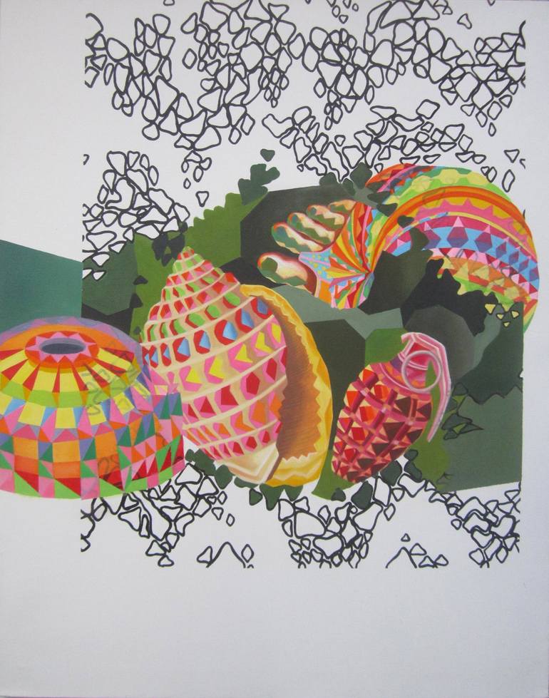 shell , camoflages &lamp on the beach, Painting by Lina Karam | Saatchi Art