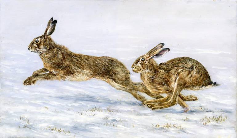 Hares, brown hare Painting by Una Hurst | Saatchi Art