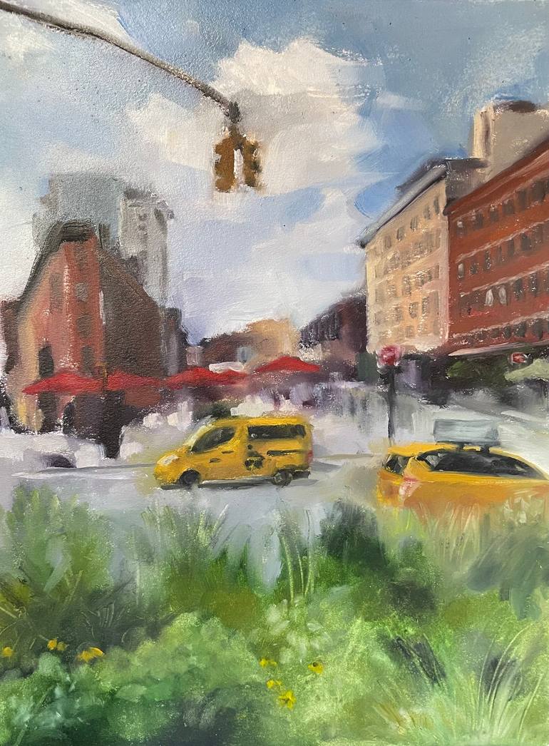 Taxis in the Meatpacking District Painting by Kimberly Hall | Saatchi Art