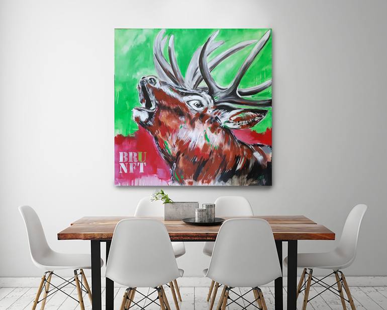 'BRUNFT' #6 - RUTTING RED DEER - WORK SERIES 'DEER IN PINK' - POPART IN ...