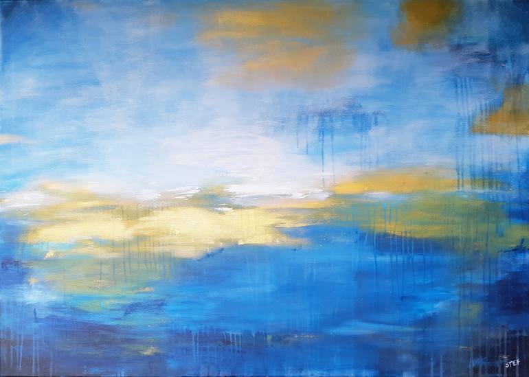 FLOATING GOLD #2 - Large abstract Seascape Painting by Stefanie Rogge ...
