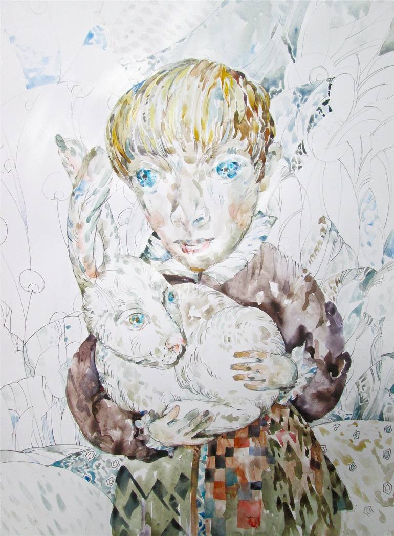 Boy with Rabbit Painting by Kostin Sergey | Saatchi Art