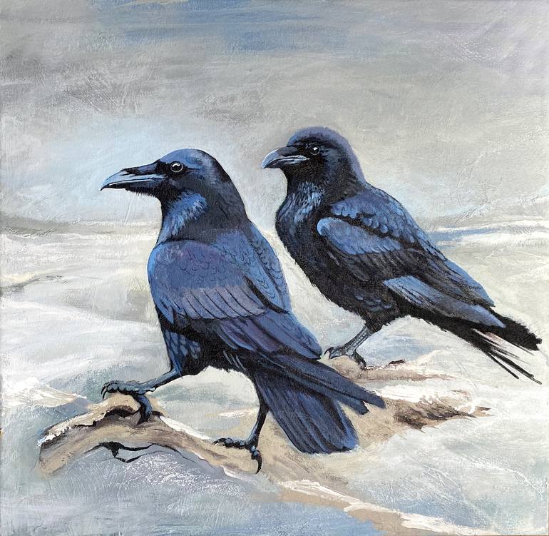 Ravens in Winter Painting by Laura Shaw | Saatchi Art