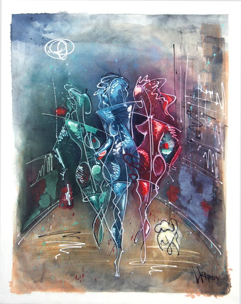 Walking the dog Painting by Vasco Kirov | Saatchi Art