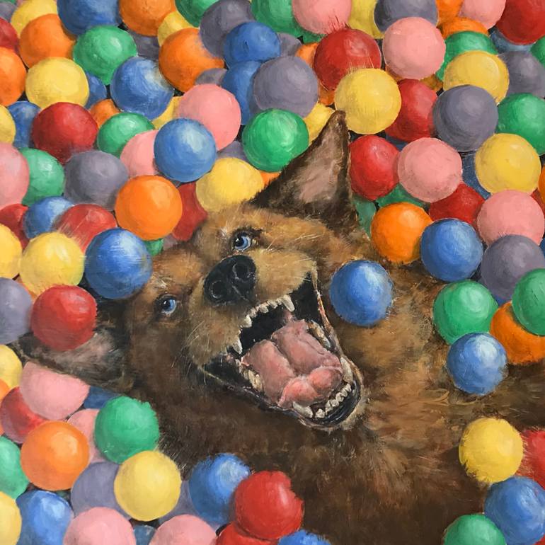 Dog In A Ball Pit Painting by Susan F Schafer | Saatchi Art