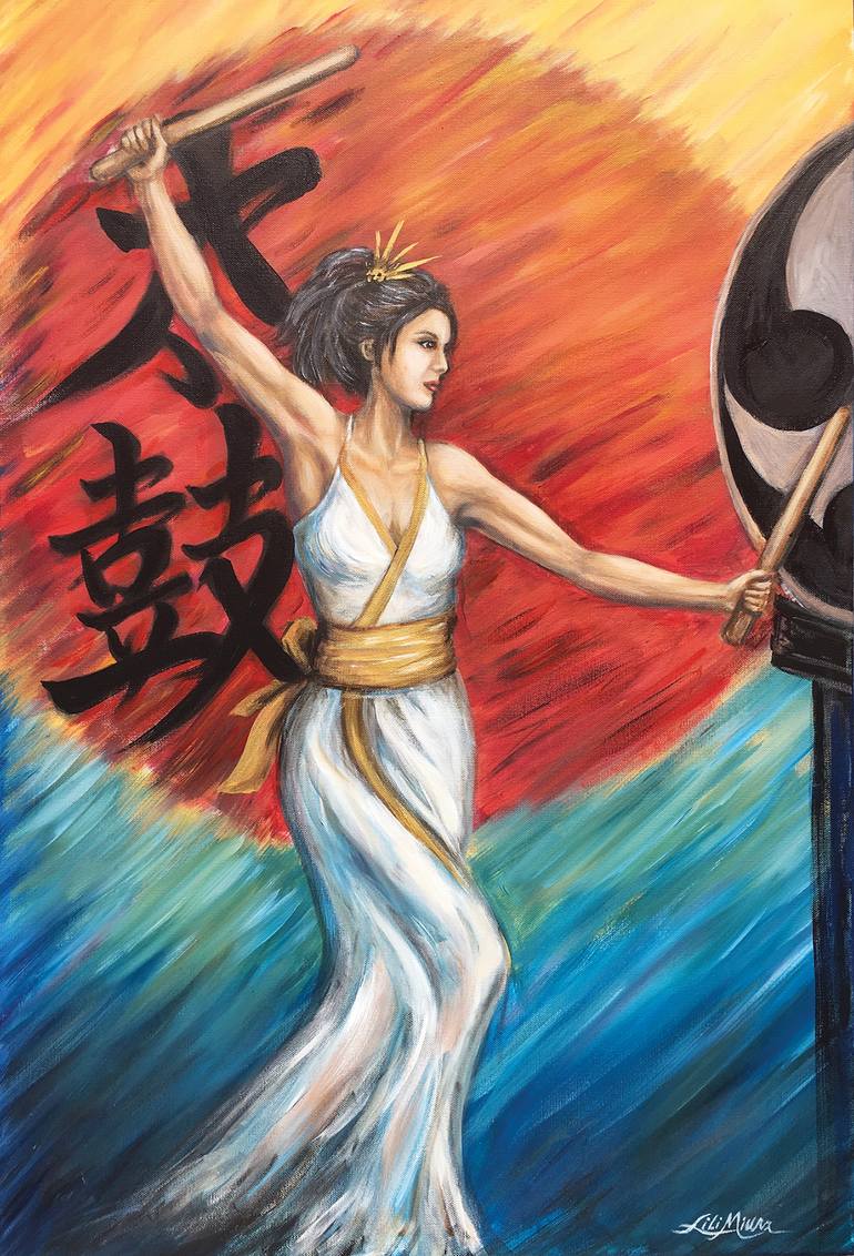 Japanese taiko drummer Painting by Lili Miura | Saatchi Art
