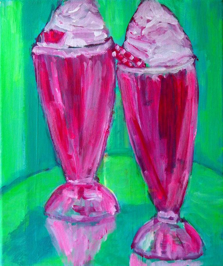 Strawberry milkshakes (Food and drink) Painting by Marie Steffin ...