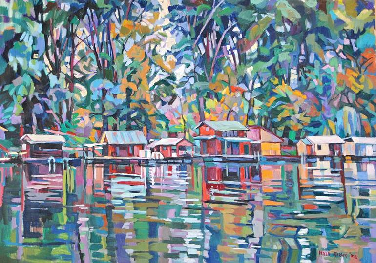 Green Reflection Painting by Maja Đokić Mihajlović | Saatchi Art