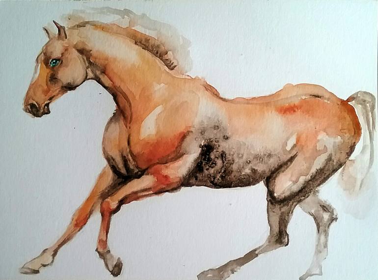 Golden stallion running Painting by Daniela Vasileva | Saatchi Art