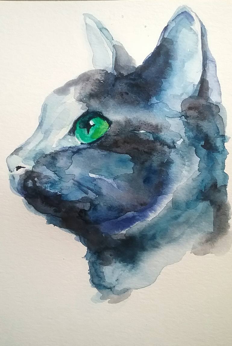 Blue cat Painting by Daniela Vasileva | Saatchi Art