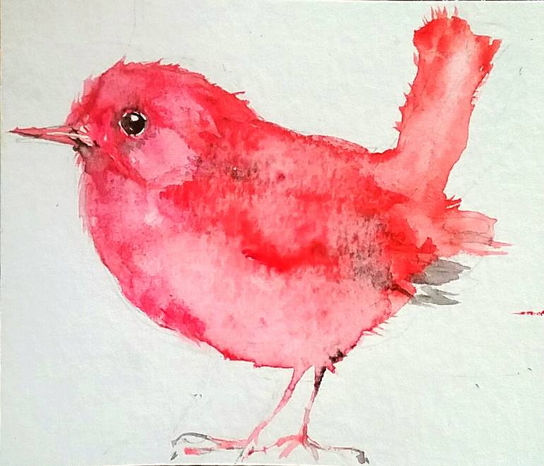 Red bird Painting by Daniela Vasileva | Saatchi Art