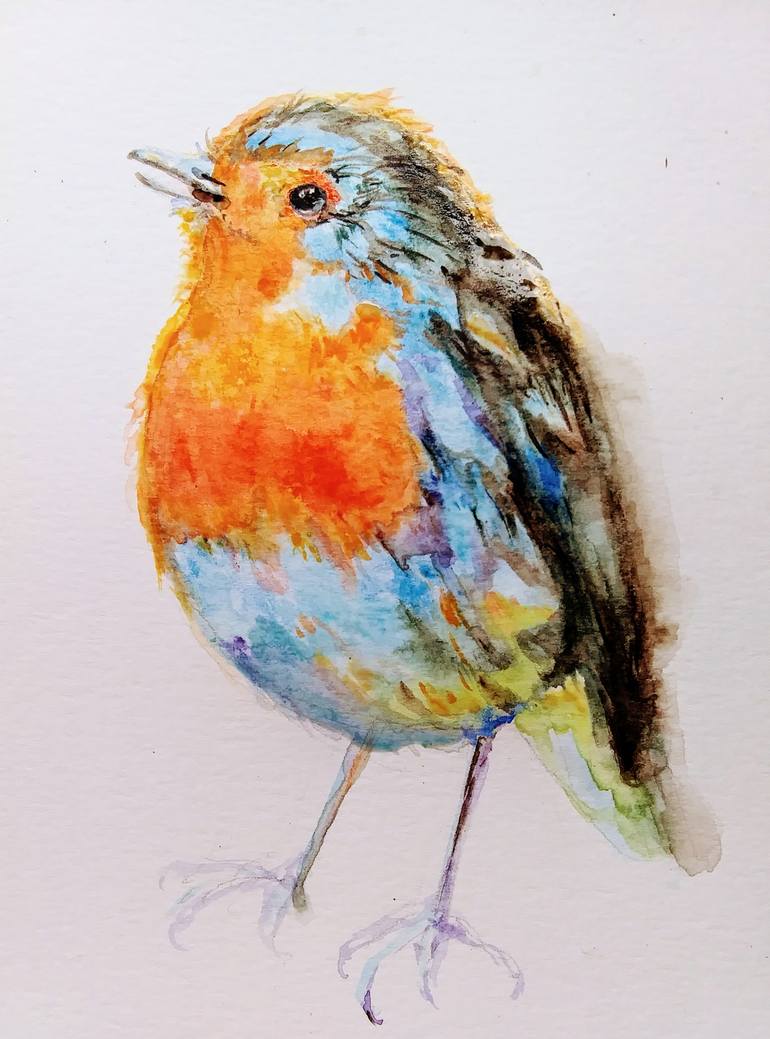 Red Robin Christmas bird Painting by Daniela Vasileva | Saatchi Art
