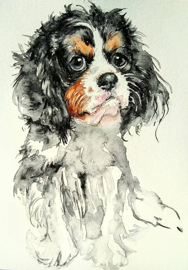 Cavalier King Charles spaniel puppy Painting by Daniela Vasileva ...
