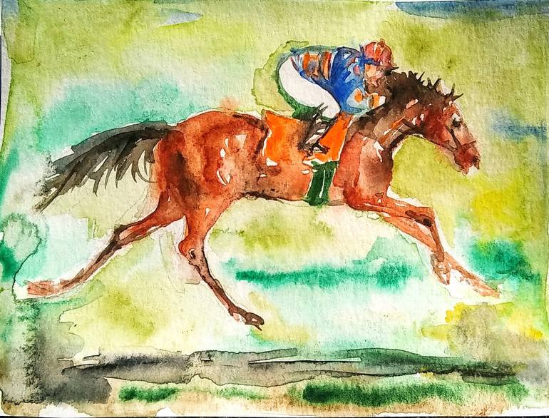 Equestrian Jockey Horse riding Painting by Daniela Vasileva | Saatchi Art