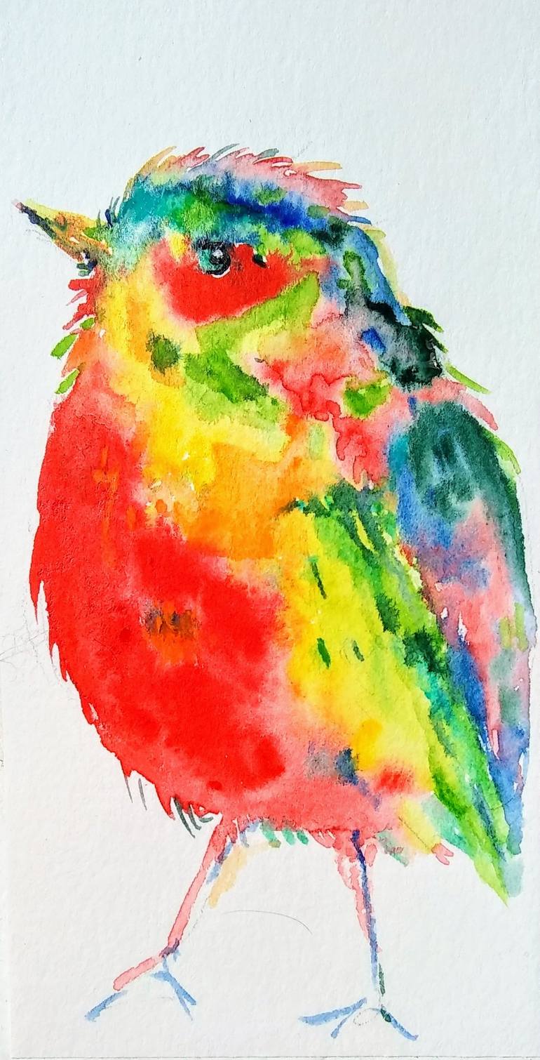 Red bird Painting by Daniela Vasileva | Saatchi Art