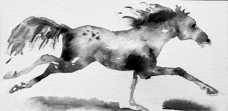 Black mustang running Drawing by Daniela Vasileva | Saatchi Art