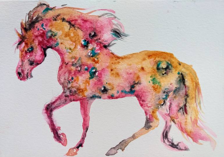 Pink Horse running Painting by Daniela Vasileva | Saatchi Art