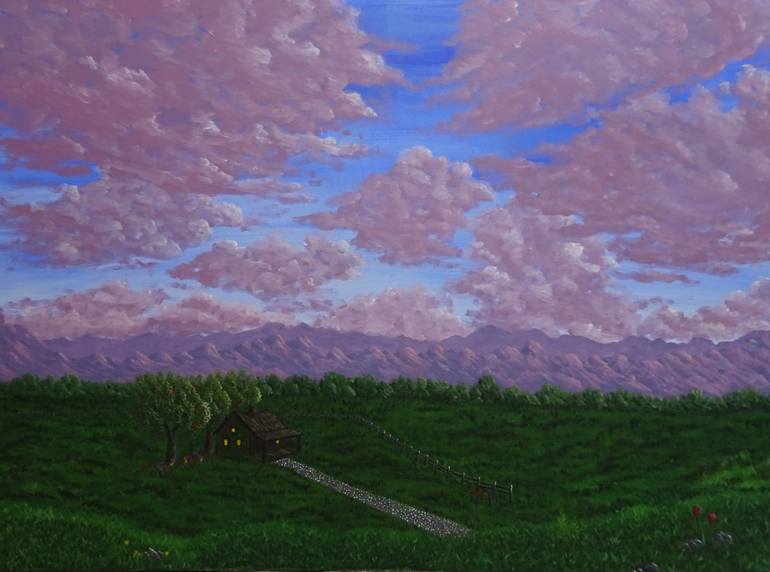 Cabin in the Meadow Painting by Maria Papaioannou | Saatchi Art