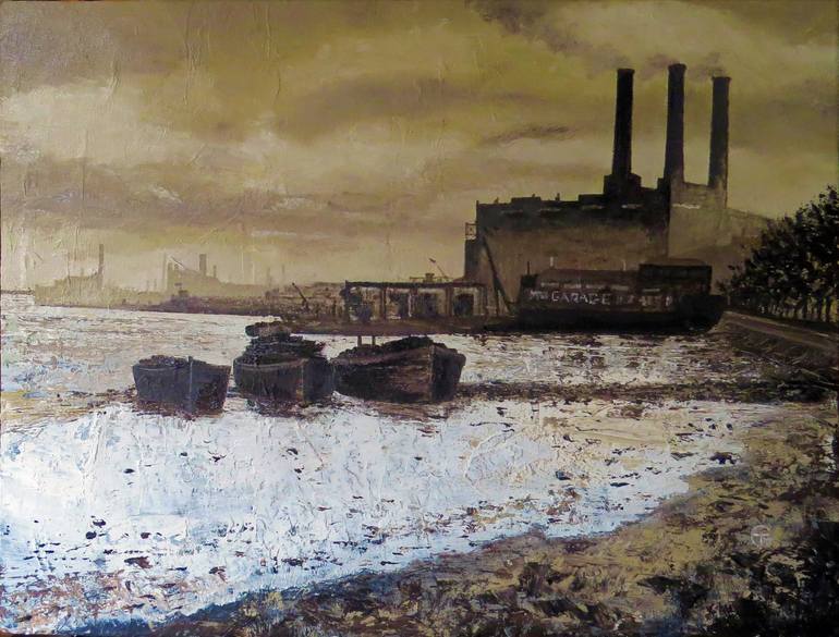 Coal Barges at Battersea Painting by Charles Maher | Saatchi Art