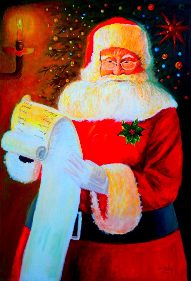 Santa Claus Making a List Painting by Smith Olaoluwa | Saatchi Art