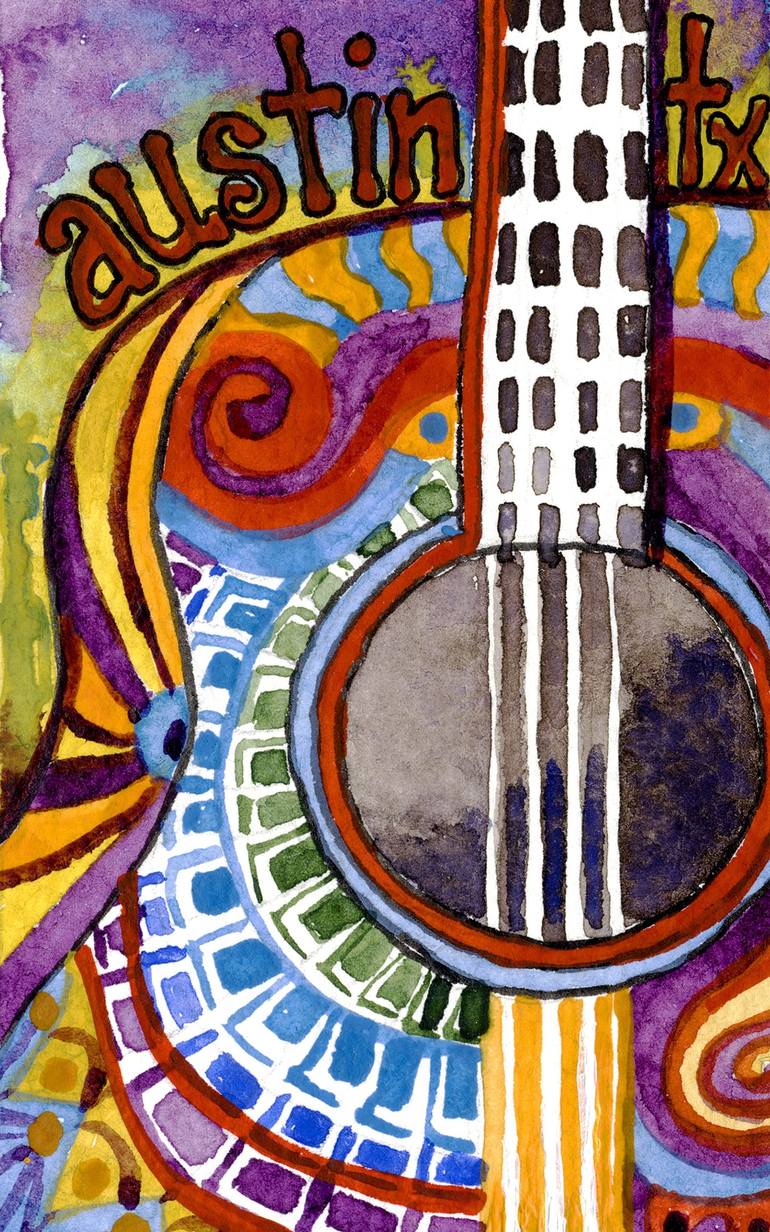 Austin Guitar Painting by Connie Adcock | Saatchi Art