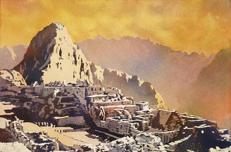 Fine art watercolor painting of view from Hut of the Caretaker of the ...