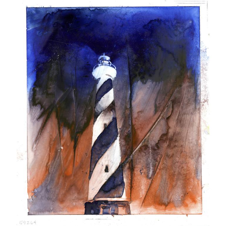 Fine art watercolor painting on YUPO synthetic paper of Cape Hatteras ...