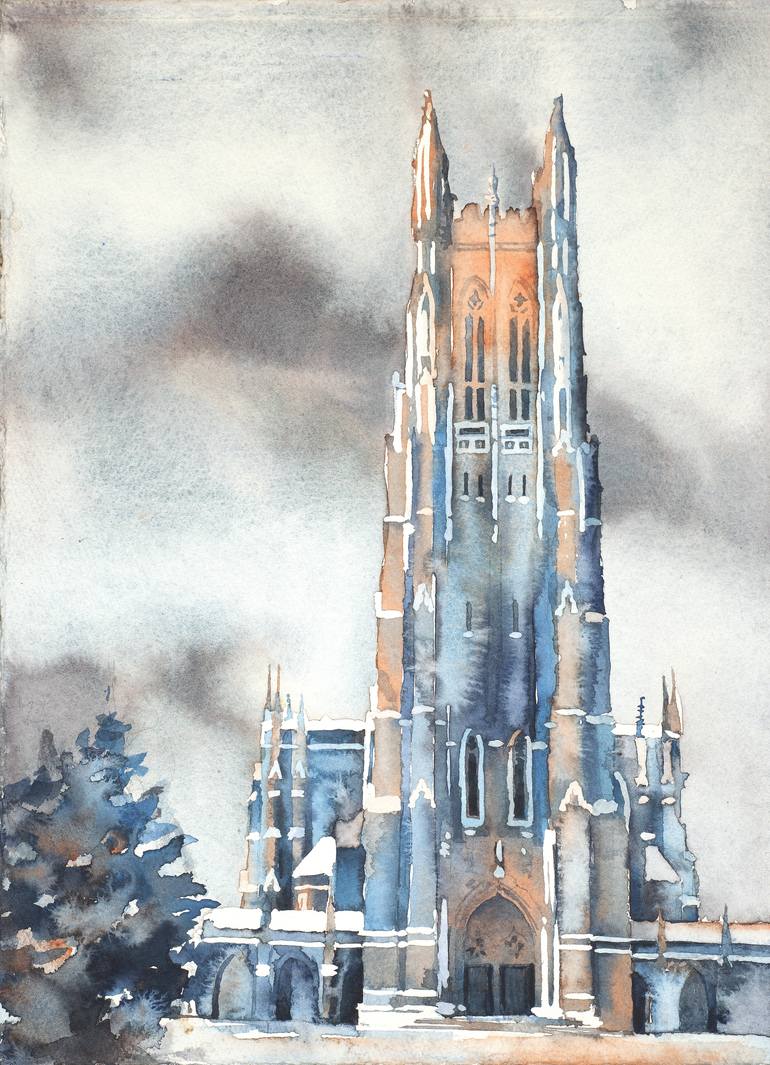 Watercolor painting of Duke Chapel on the Duke University campus ...