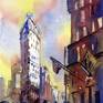 Watercolor painting of the historic Flatiron Building in New York City ...