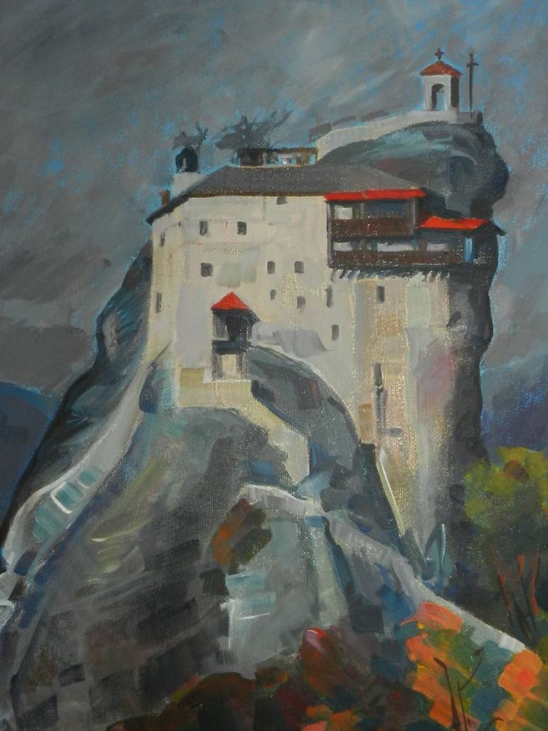 Rain in Meteora Painting by Artan Kola | Saatchi Art