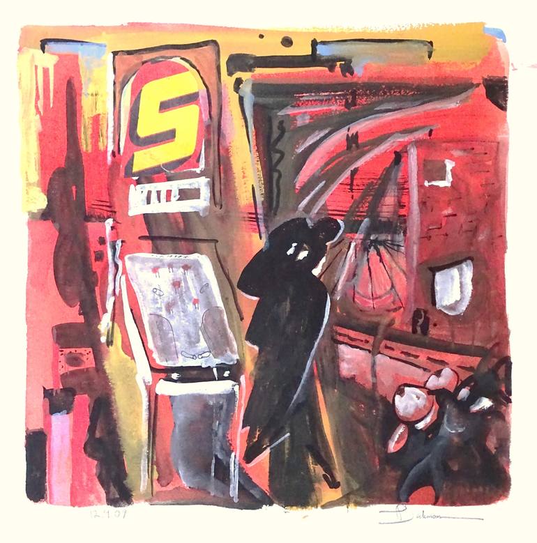 Susan plays pinball at Al's Bar Collage by Peter Beckman | Saatchi Art