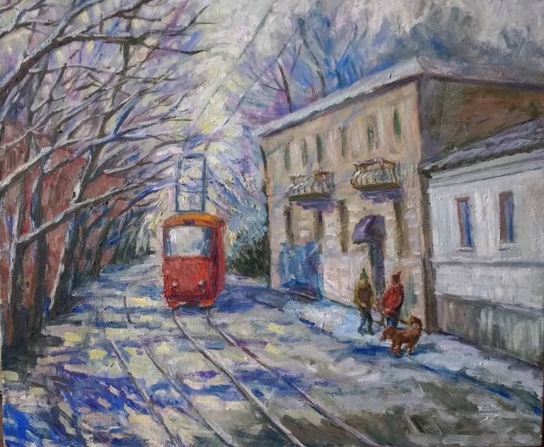 Red tram Painting by Inna Pylypenko | Saatchi Art
