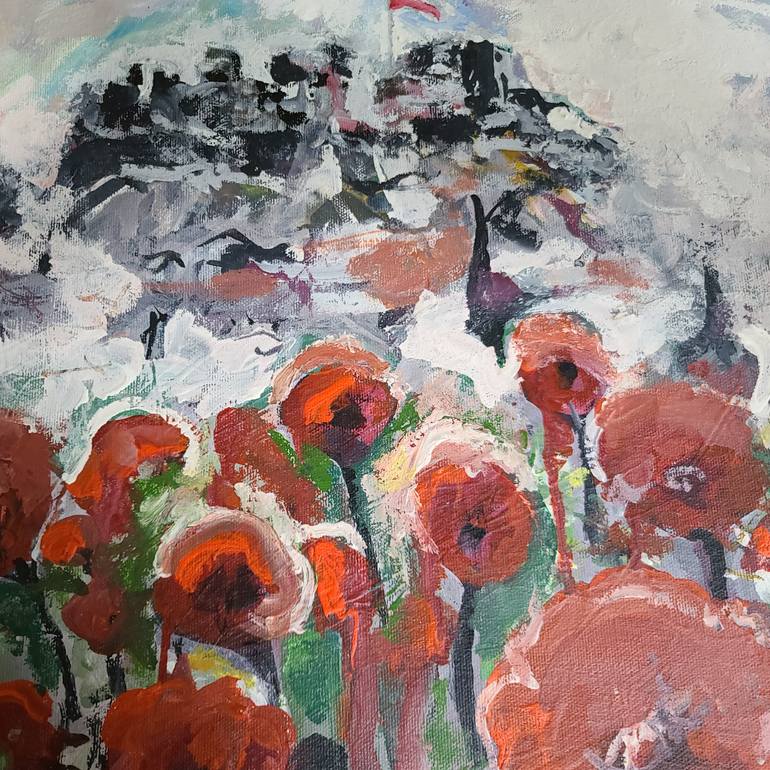 Czerwone maki na Monte Cassino Painting by Andrew Walaszek | Saatchi Art