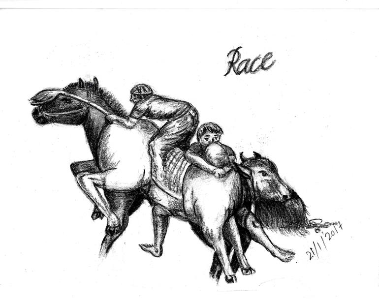 Siamese_twin animal race Drawing by Subhash Rao | Saatchi Art