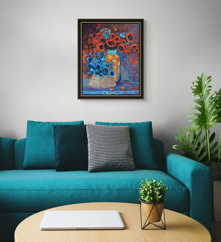 Davit Arstamyan/Red and Blue Bouquet Painting by Narinart Armgallery ...