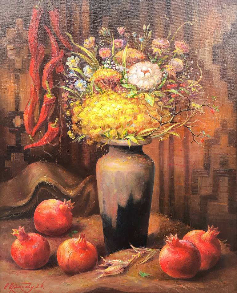 Samvel Atasunc/Pomegranates and Wildflowers Painting by Narinart ...