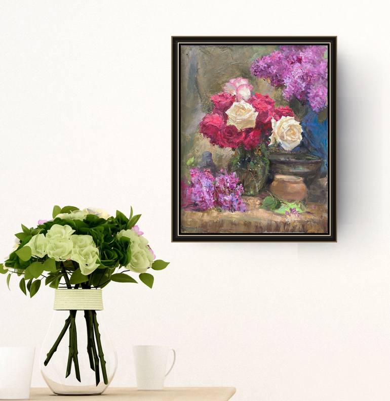 Gor Abrahamyan/Roses and Lilacs Painting by Narinart Armgallery ...