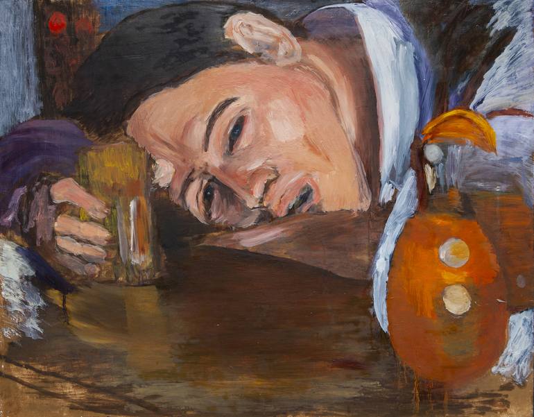 Young alcoholic Painting by Gregor Trzaska | Saatchi Art