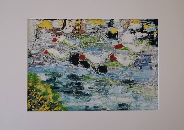 Geese on the canal (4) Painting by Janet Griffiths | Saatchi Art