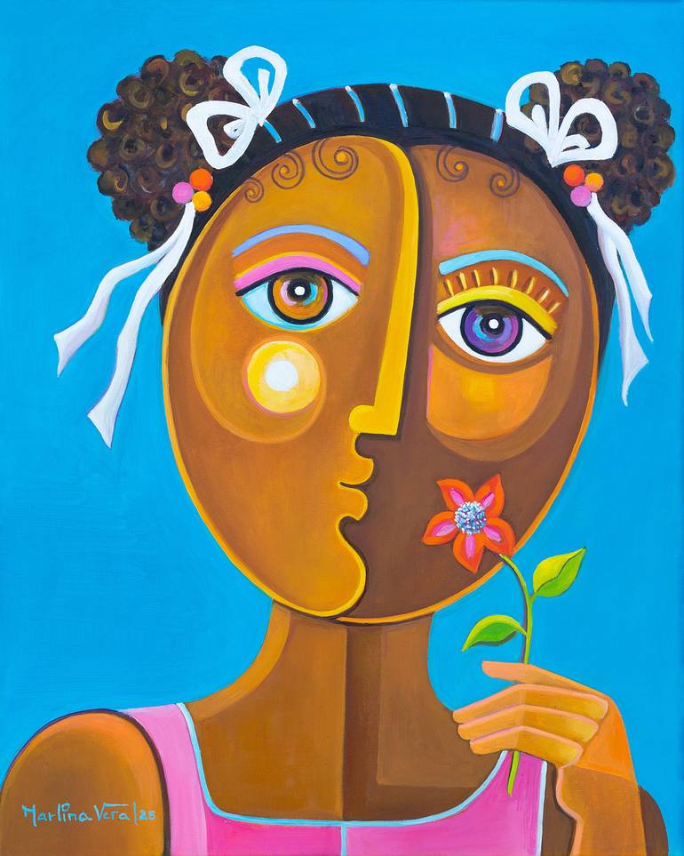 Original oil painting Girl with Flower #6 Painting by Marlina Vera ...