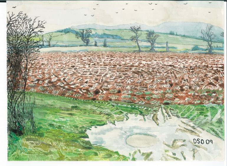 Wintery ploughed field Painting by David Oatley | Saatchi Art