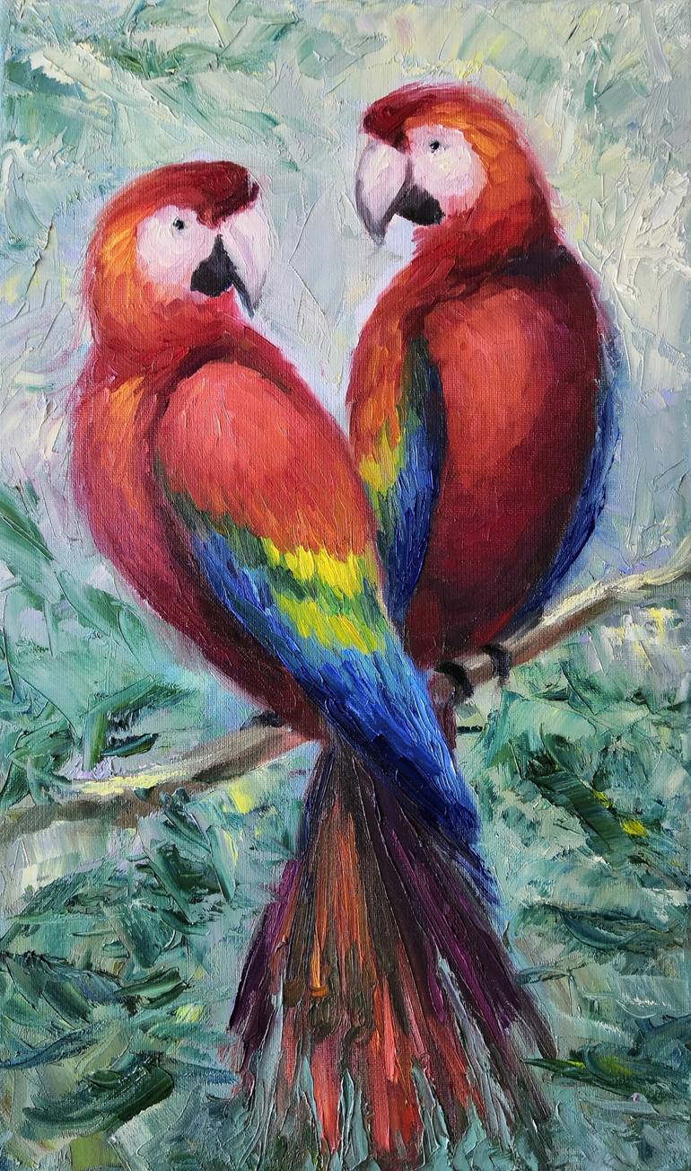 A pair of red macaw parrots Painting by Svetlana BELOVA | Saatchi Art