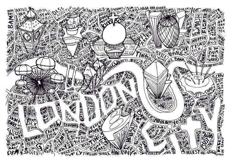 London Slang Map Drawing by Zavialov Art Studio | Saatchi Art