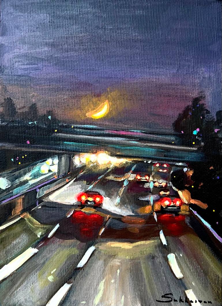 Los Angeles Cityscape at Night. Freeway Painting by Victoria Sukhasyan ...